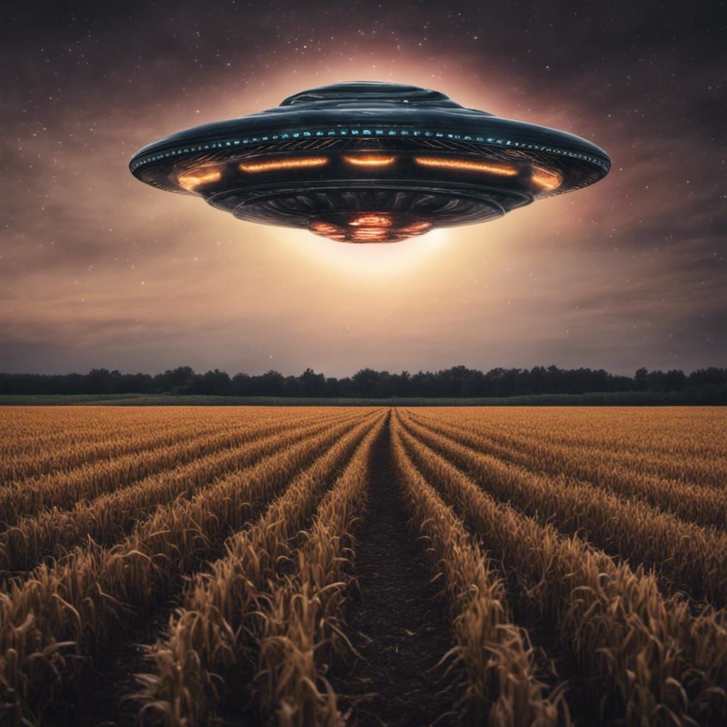 Portrait of a real alien UFO over a cornfield at night - AI Generated ...