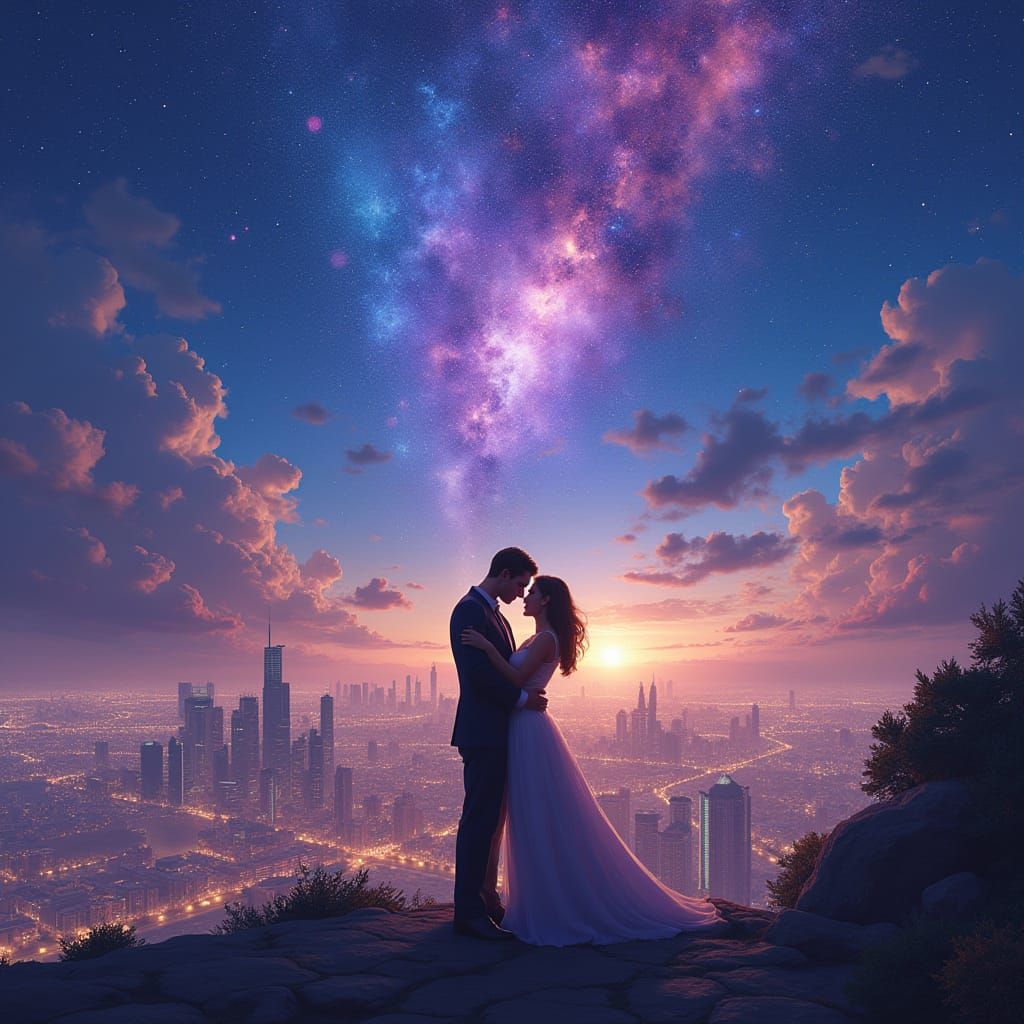 Starry Night Cityscape Romance - AI Art