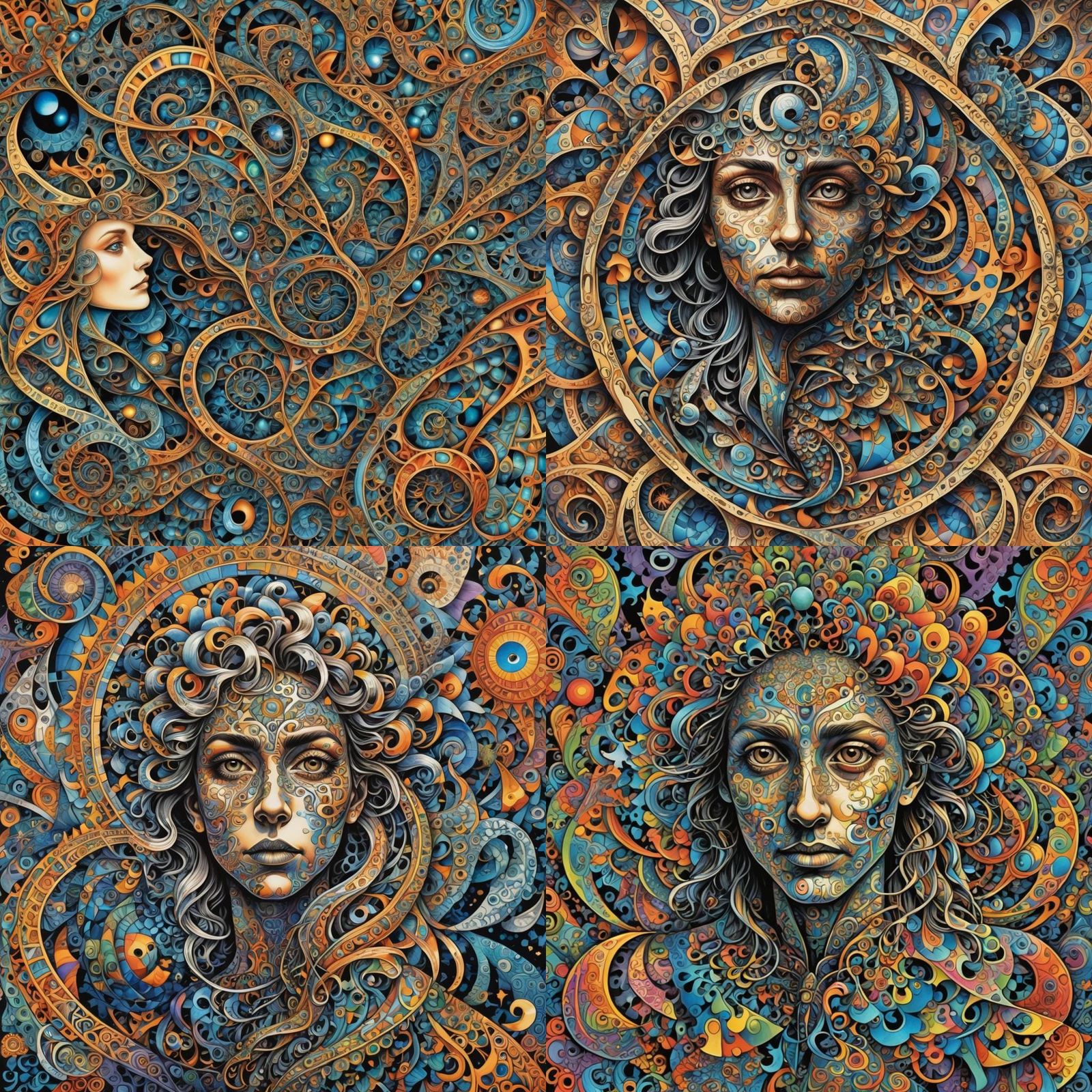 Psychedelic escher fractal zentangle royo //: Faces QUAD