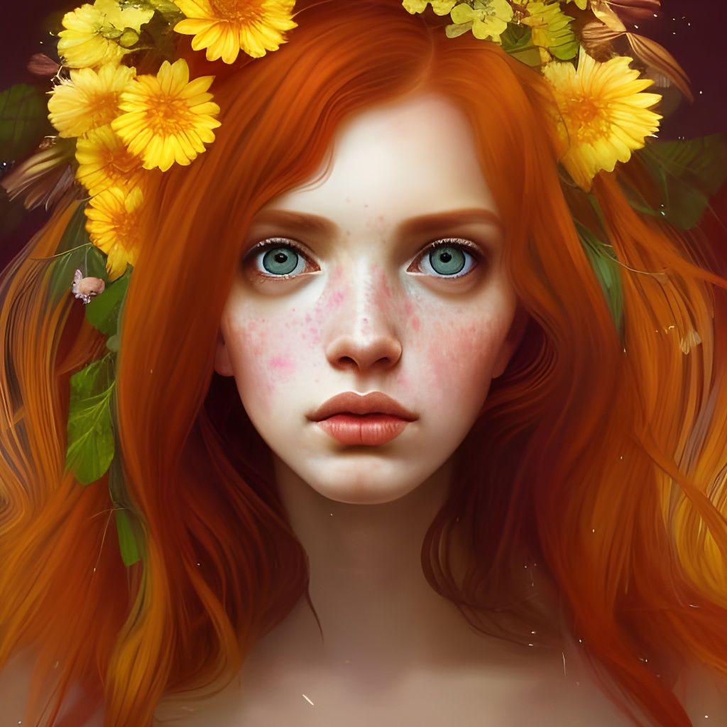 girl, freckles, big doe eyes, full lips, fiery locks of auburn hair ...