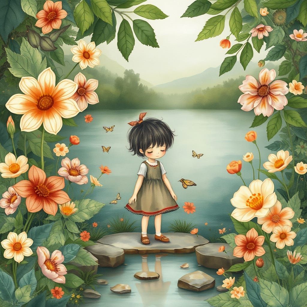 Kidcore, Liminal, Watercolor - Dreamlike Child Enveloped in ...