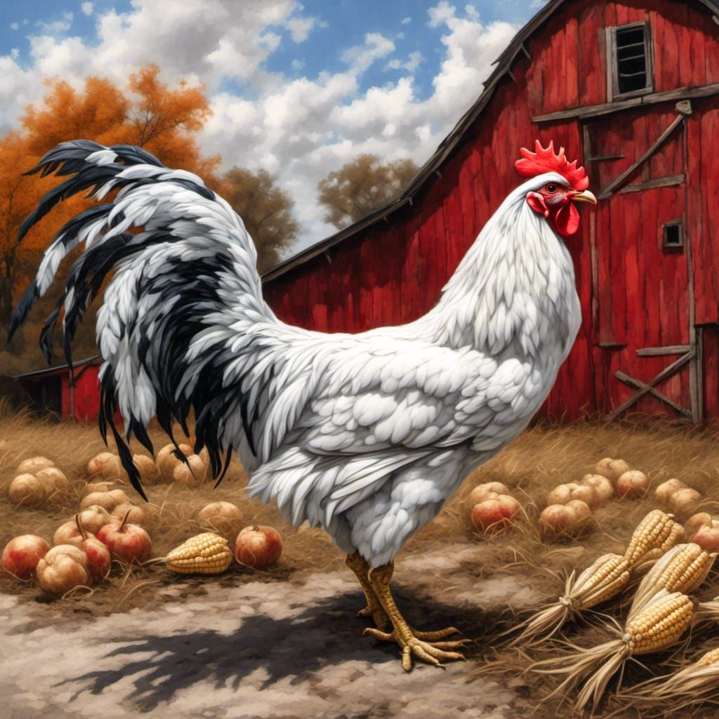 RED BARN CHICKENS SERIES - NBR 1 - AI Generated Artwork - NightCafe Creator