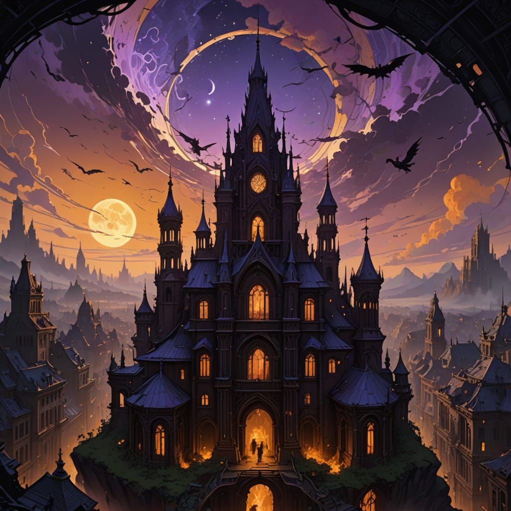 planes bombing a city - Dark Fantasy Aerial Assault in Ruine...