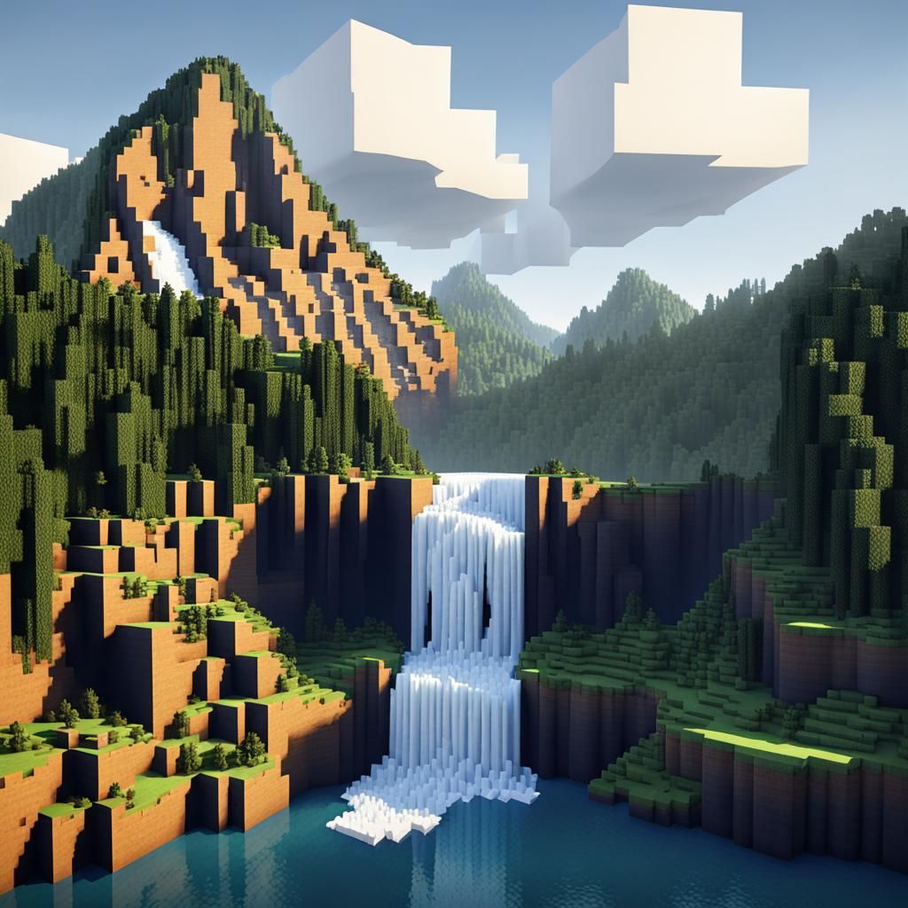 Minecraft taiga mountain with waterfall - AI Generated Artwork ...