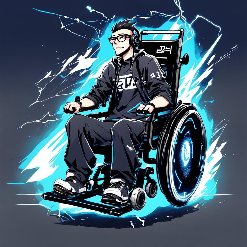 dj geek nerd guy in an electric wheelchair - AI Generated Artwork - NightCafe Creator