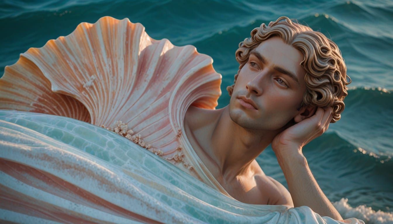 The Birth of a merman - Ethereal Merman Rises from Turquoise...