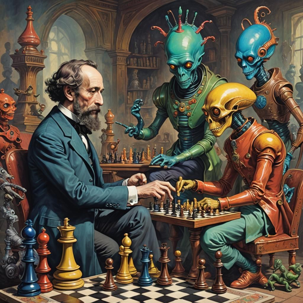 Charles Dickens Playing Chess with an Alien - AI Generated Artwork ...