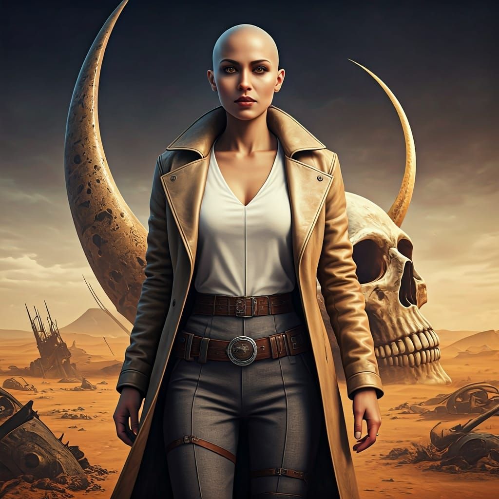 Apocalyptic Desert: Bald Woman in Mad Max Style - AI Art