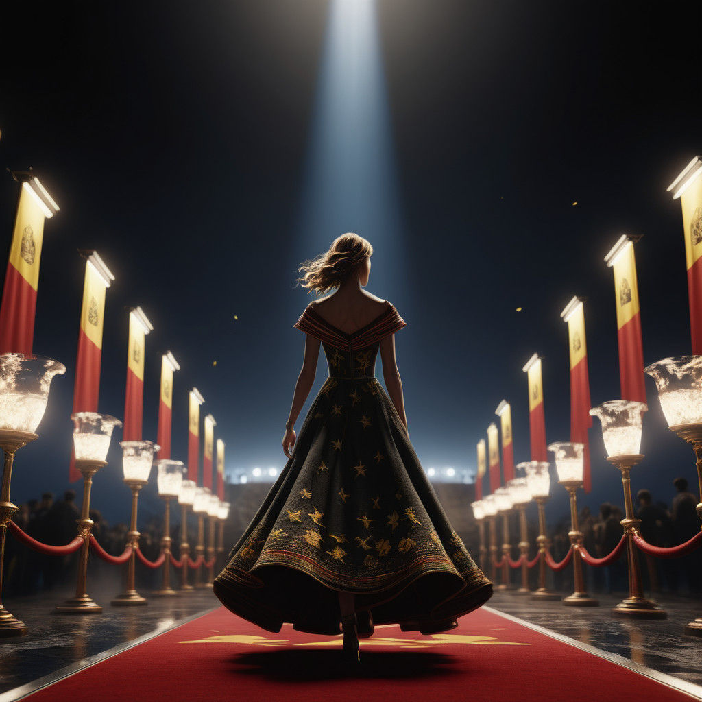 Young Woman in Flanders Flag Dress on Hollywood Re... - AI Art