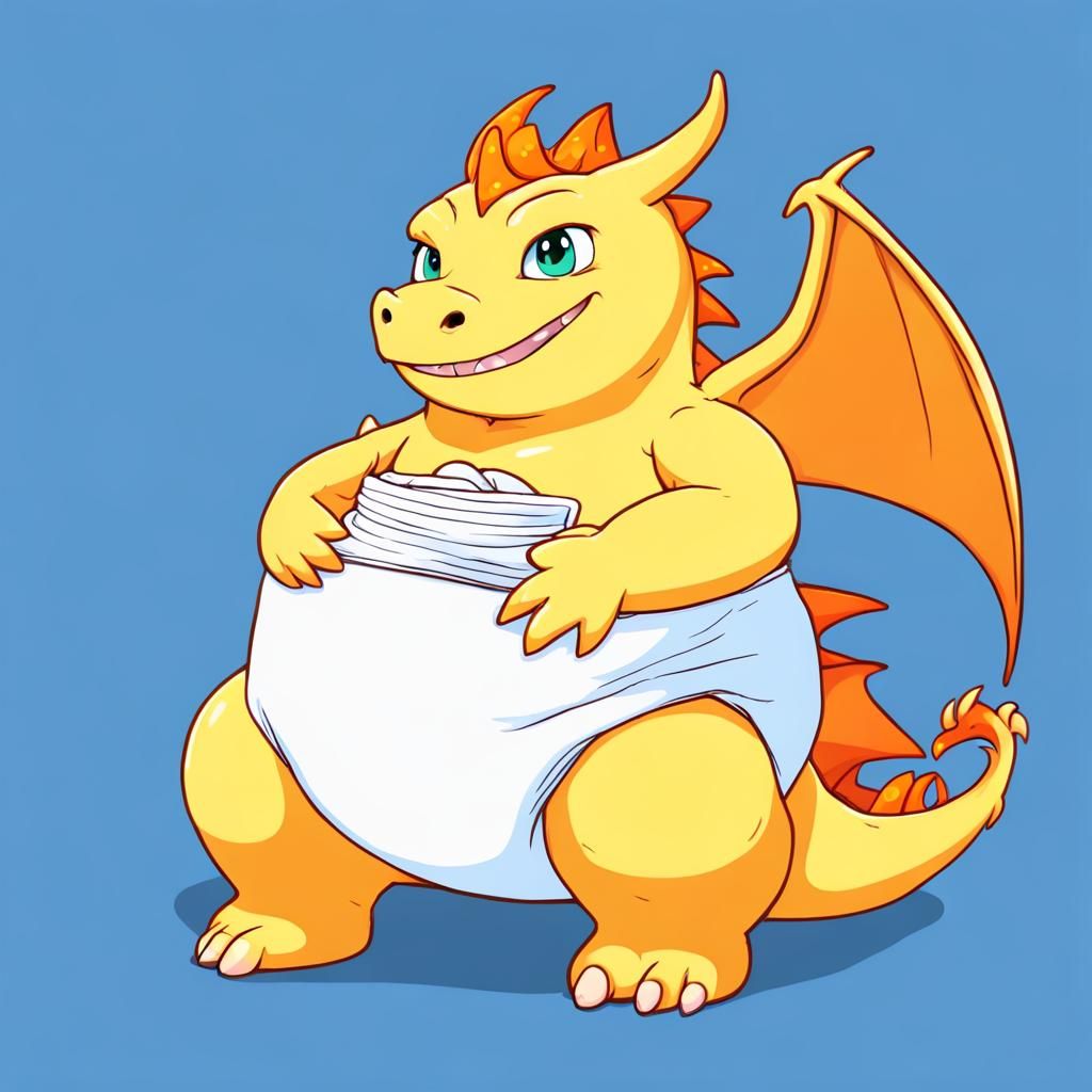 Baby yellow dragon in diaper - AI Generated Artwork - NightCafe Creator