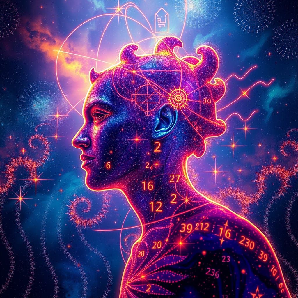 Numbers - Cosmic Mathematics Being in Vibrant, Luminescent H...