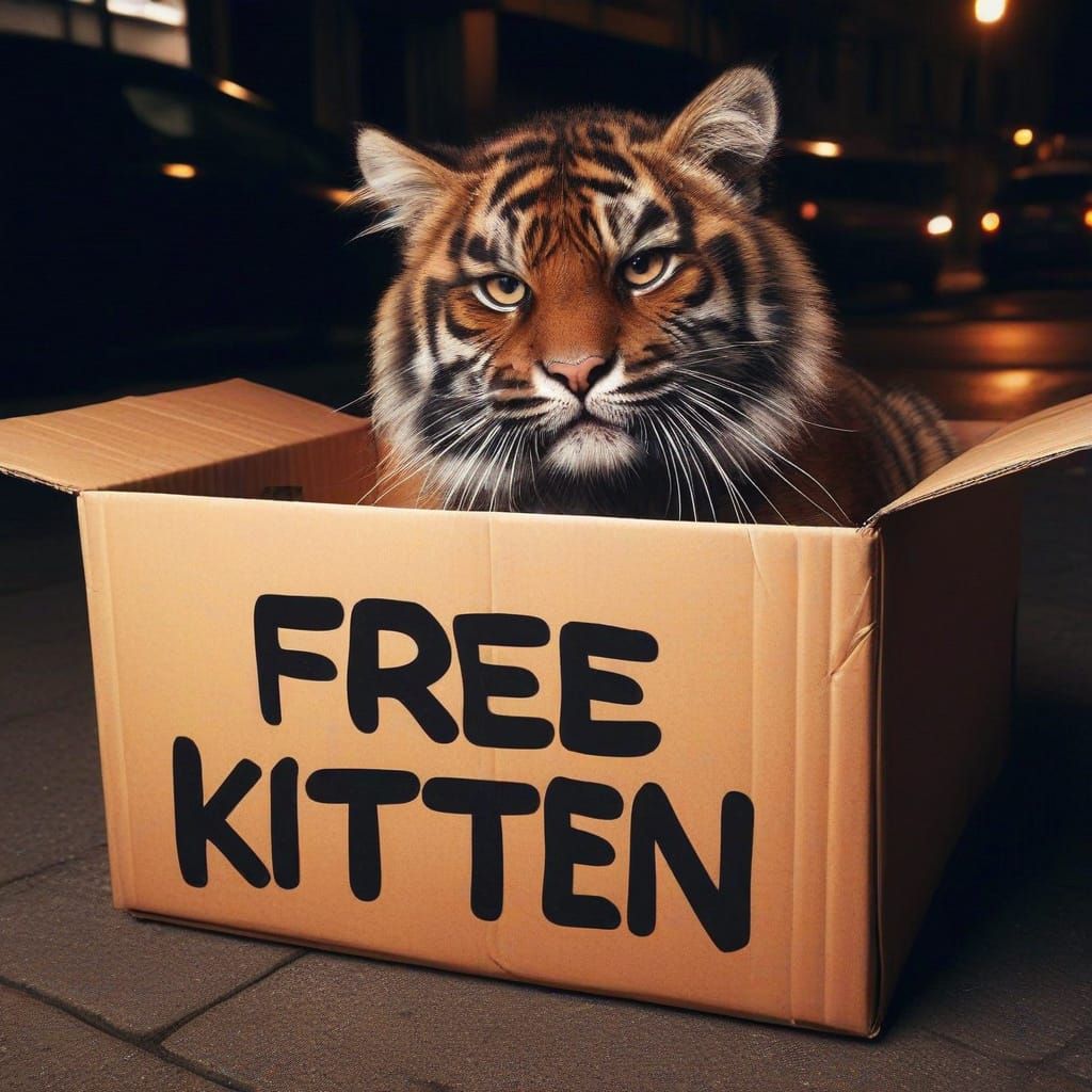 Grumpy Tiger in City Street, Emerging from Free Ki... - AI Art
