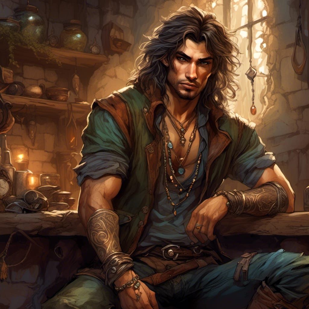 Stunning color sketch candid full-body fantasy illustration of a Romani ...