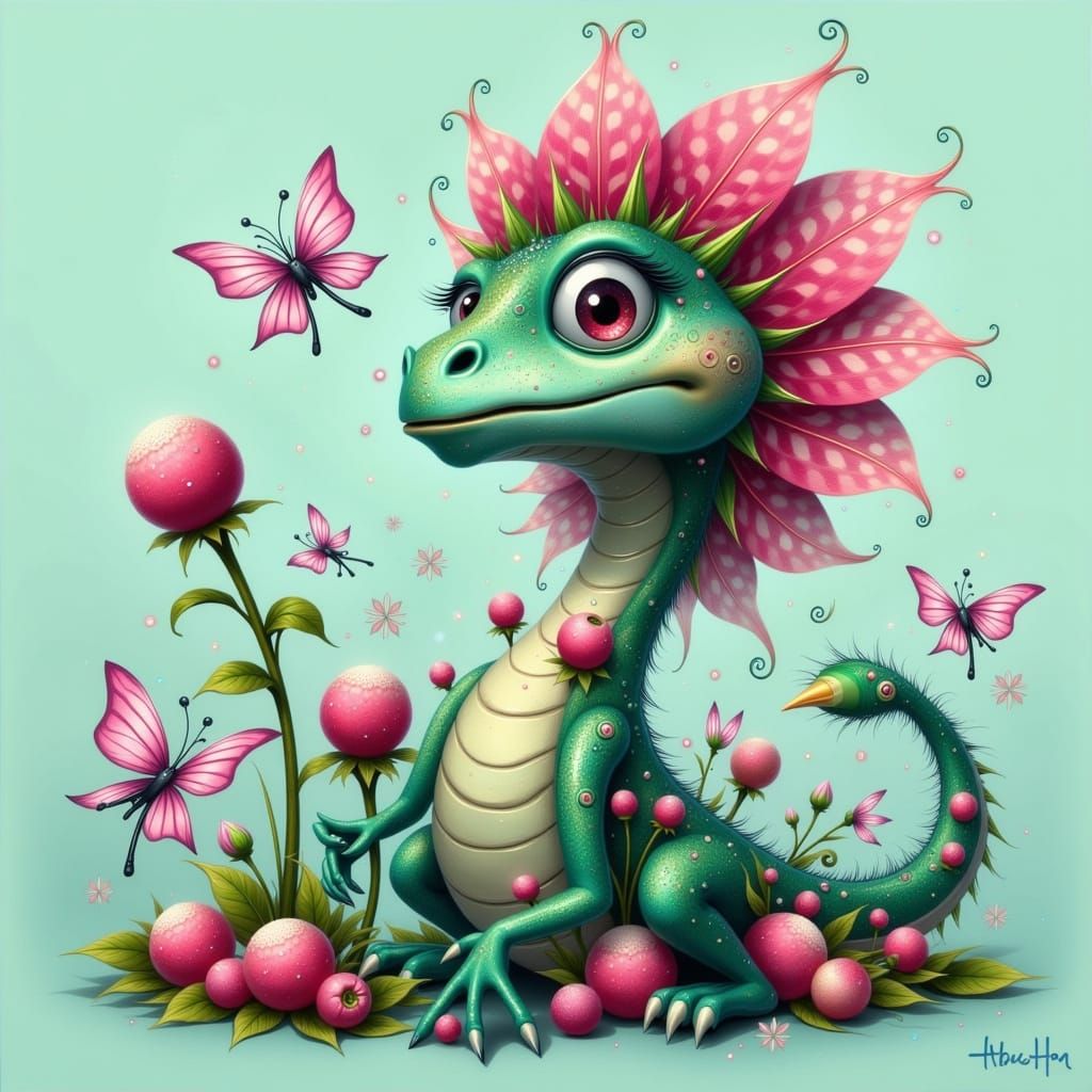 Whimsical Gingham Fae Creature Amidst Enchanted La... - AI Art