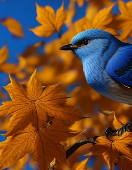 Centered portrait of a Blue bird, autumn, happiness, hyper realistic ...