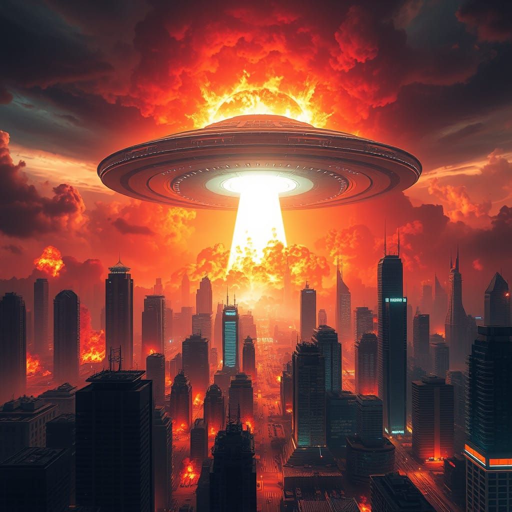 Cataclysmic Destruction in a Futuristic Metropolis - AI Art