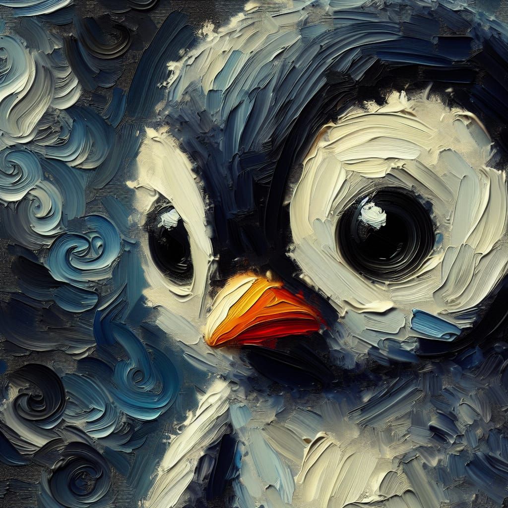 Penguin made of oil paint - Expressive Penguin Oil Painting...