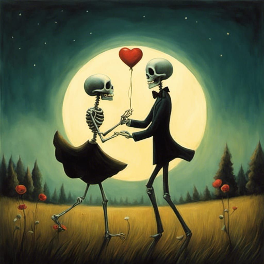 A couple of cute romantic skeletons waltzing in the moonshine by shaun ...