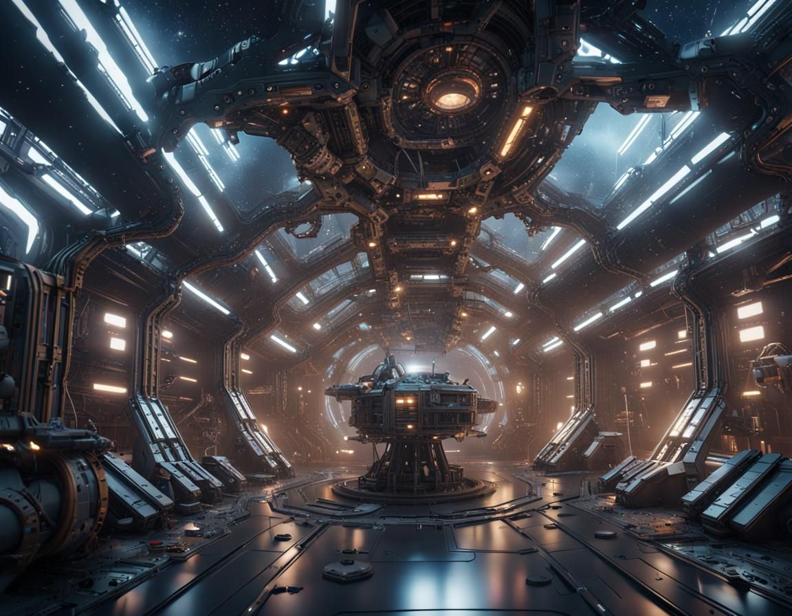 space factory in deep space on Lone Star with a river of stars running ...