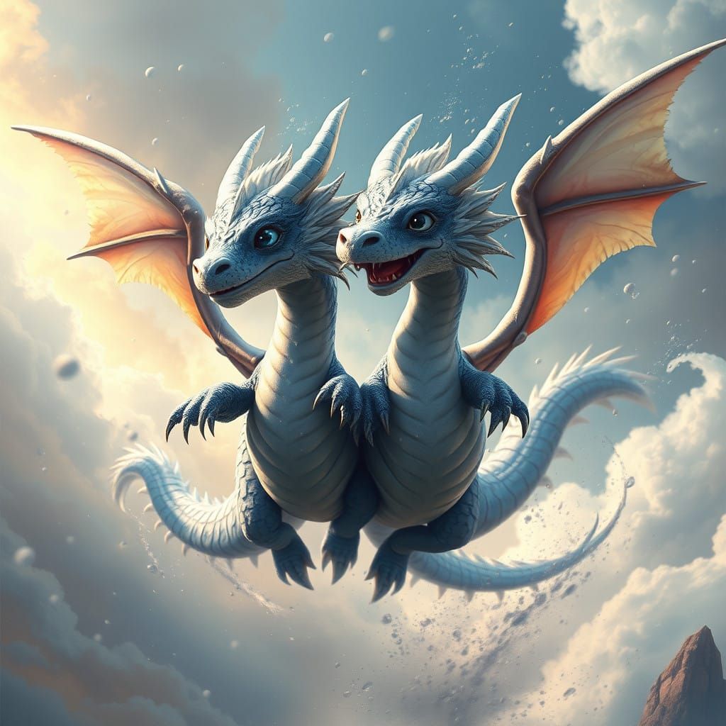 Gemini Dragon - Adorable Gemini Dragon in Whimsical Flight