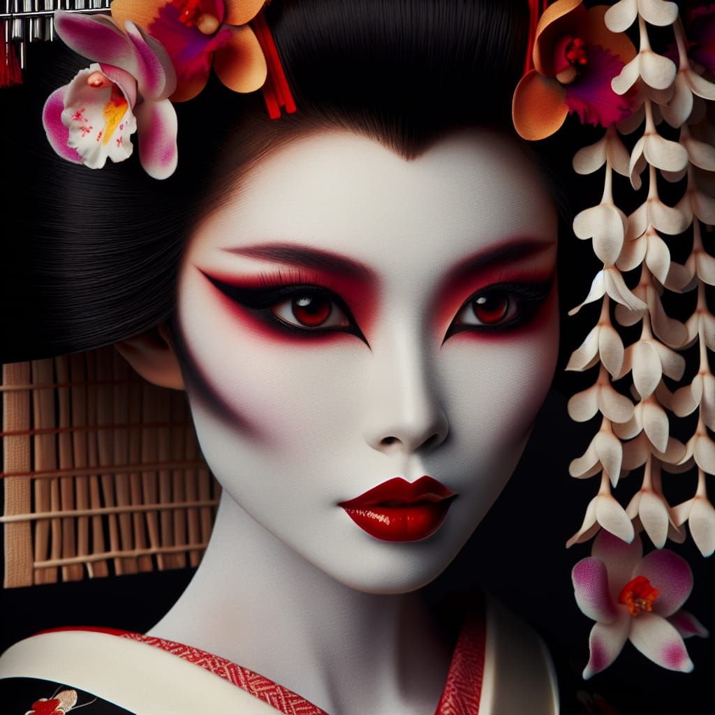 Gothic Geisha in Romantic Era Attire with Vibrant ... - AI Art