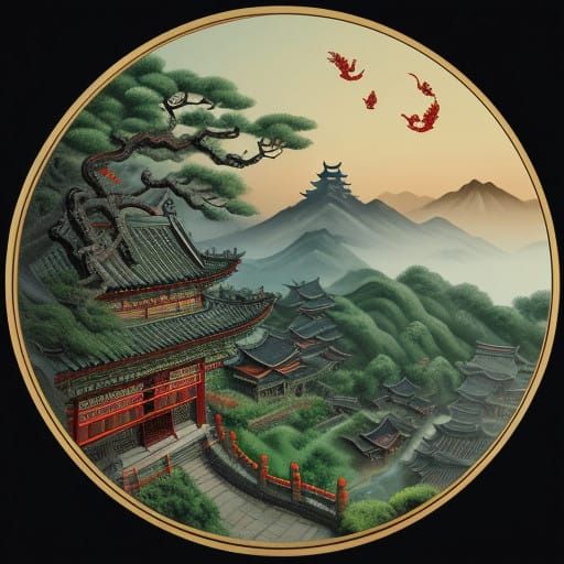 china half-circle gate - Surreal Dreamscapes in Traditional ...