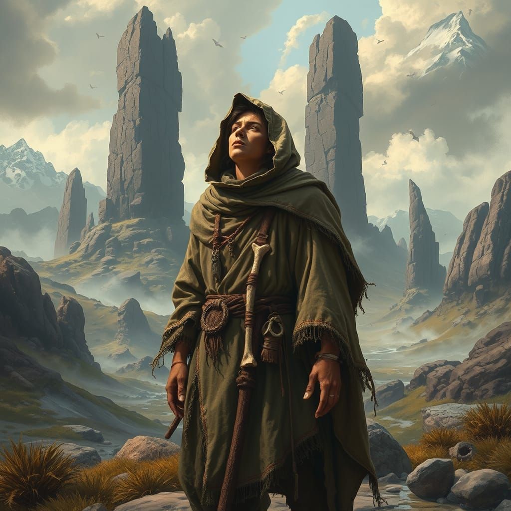 Mystic Bone-Singer in the Primeval Expanse - AI Art