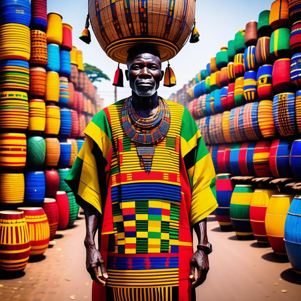 KENTE CLOTH AND DRUM MERCHANT (GHANA 1996) - AI Generated Artwork ...