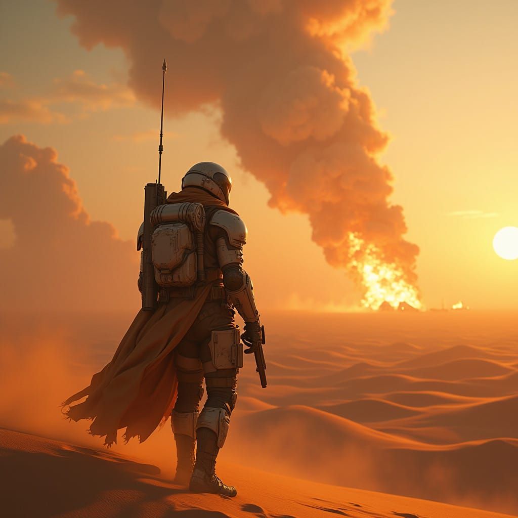 Epic Desert Space War Landscape in Cyberpunk Style - AI Art