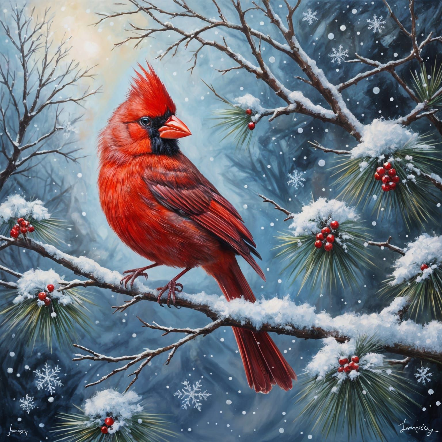 Cardinal snowy wintery scene - Cardinal snowy wintery scene
