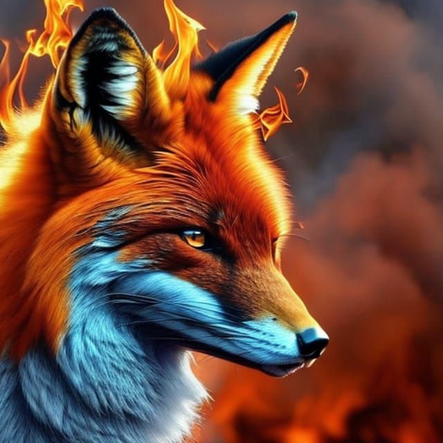 Magical fantasy fox, Flaming fox, smoke, hyper-realistic, photo ...