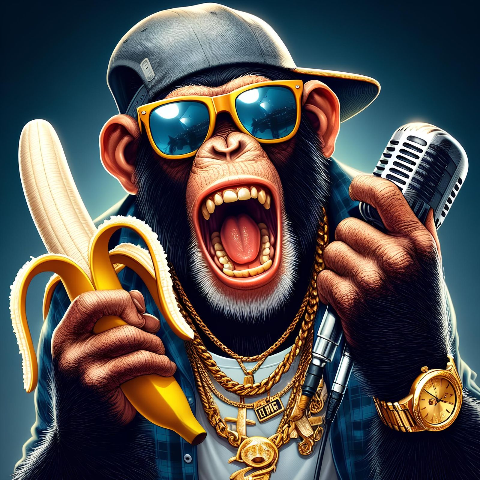 Lil' Chimp - "Banana Bling" - AI Generated Artwork - NightCafe Creator