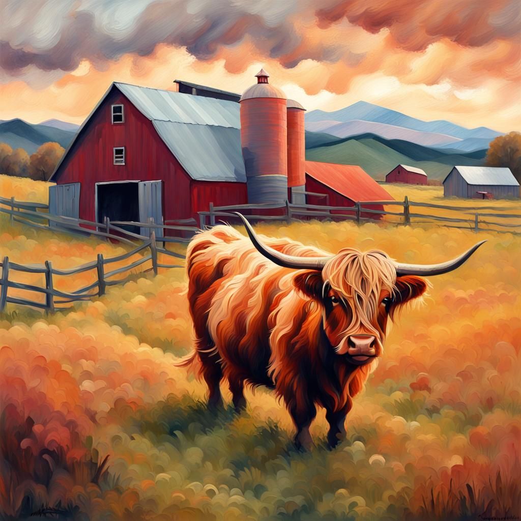 Highland cow farm - AI Generated Artwork - NightCafe Creator