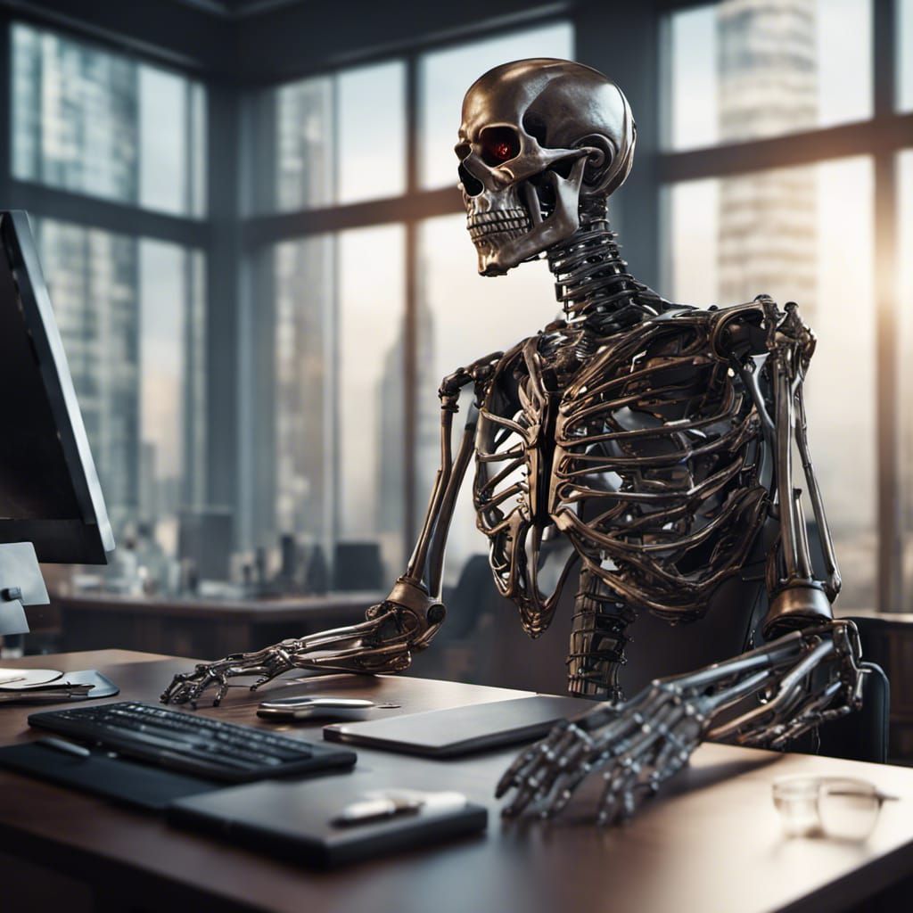 Create a realistic image with the t-101 terminator skeleton as a ...