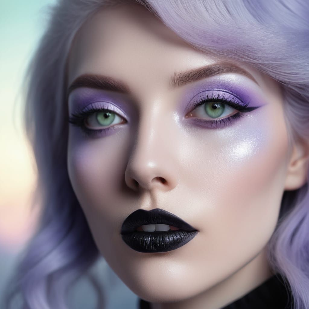 Stunning portrait of a beautiful Pastel Gothic young lady with pastel ...