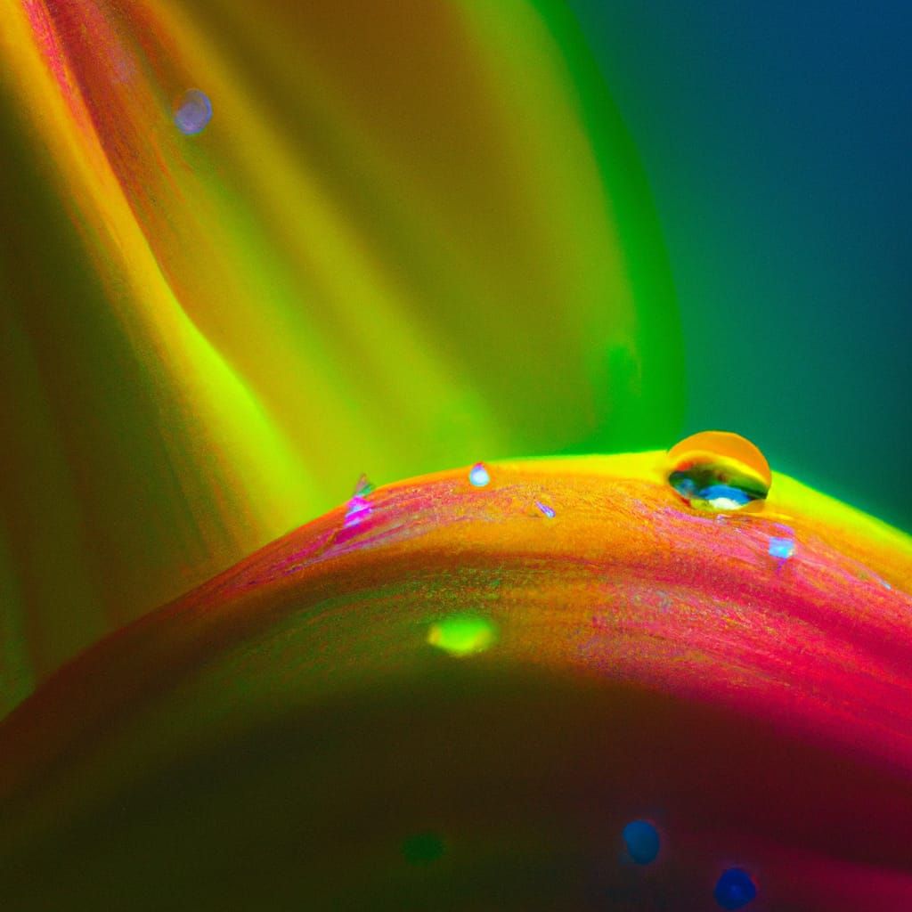 Close up insanely detailed Iridescent light rainbow dew drop on a ...