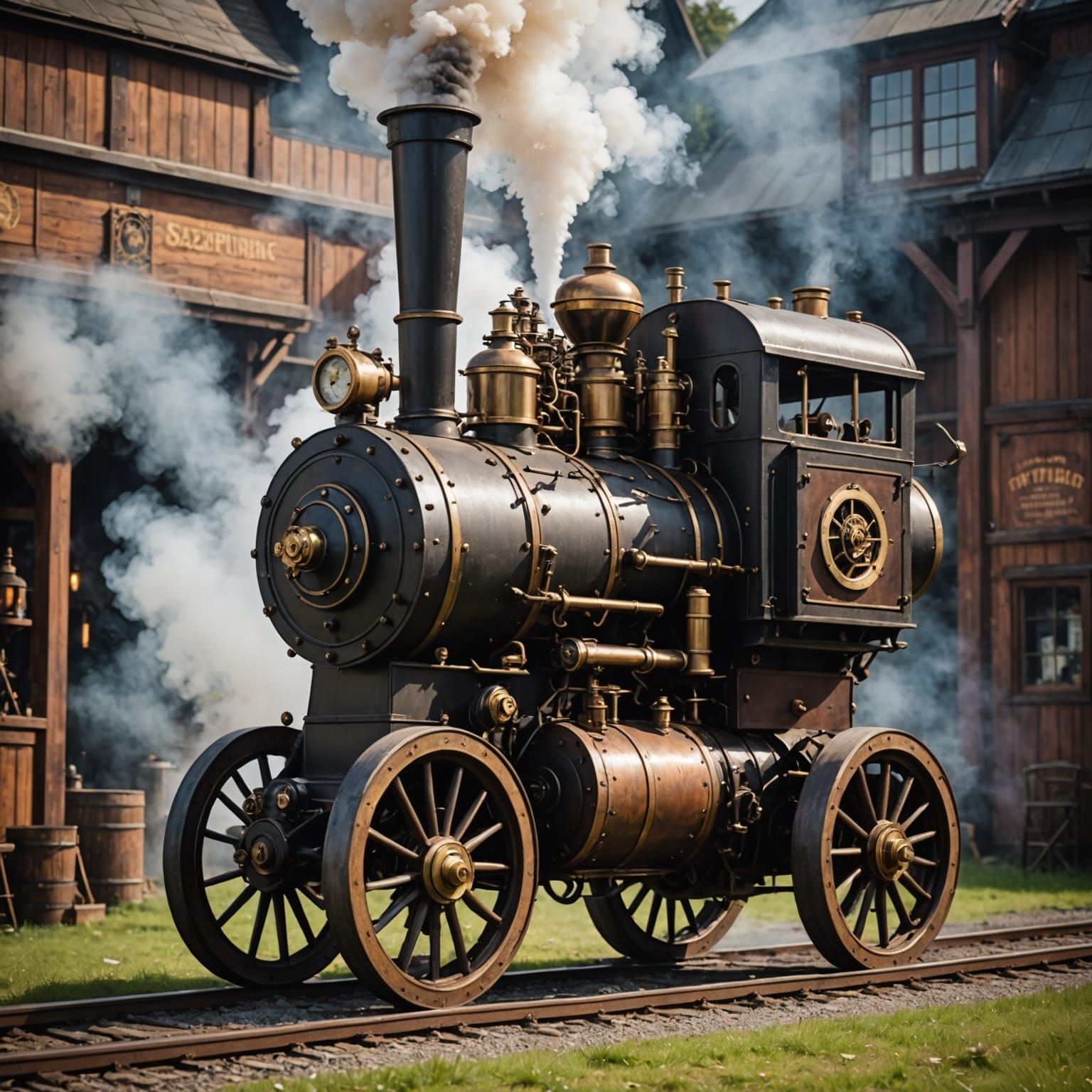Victorian Era Steam Engine in Full Motion - AI Art
