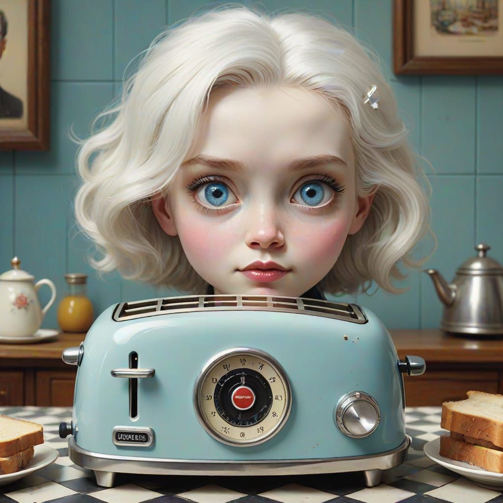 Vix in a Toaster - Cyberpunk Woman with Icy Hair and Determi...