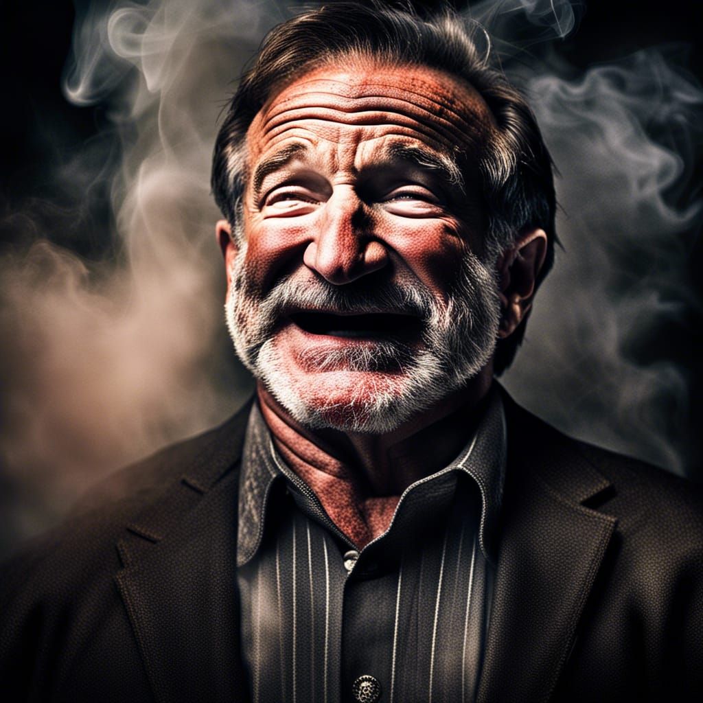 happy Robin Williams, in smoke - AI Generated Artwork - NightCafe Creator