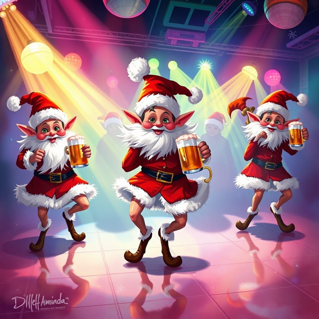 Elf Party 🎉 - Whimsical Elves Dance in Vibrant Nightclub