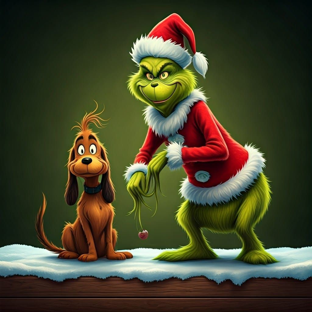 The Grinch and His Loyal Dog in a Festive Christma... - AI Art