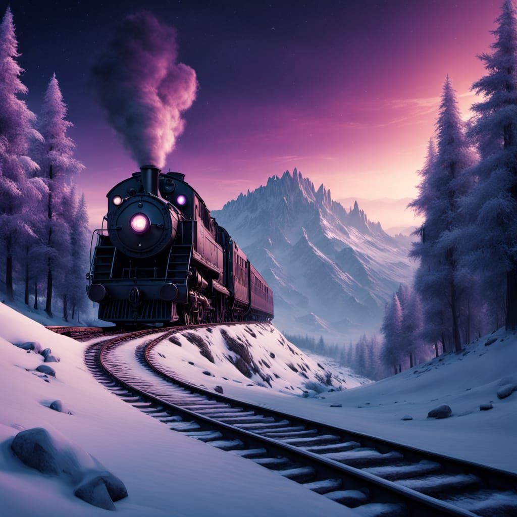 Epic Winter Locomotive Transforms into Snowy Lands... - AI Art
