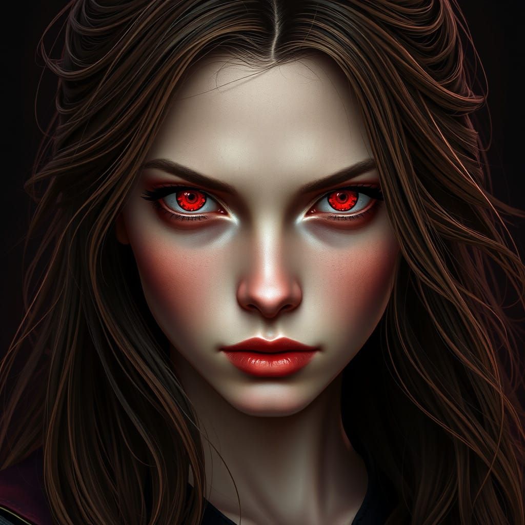 Mysterious Red-Eyed Enchantress in Dark Fantasy Ar... - AI Art