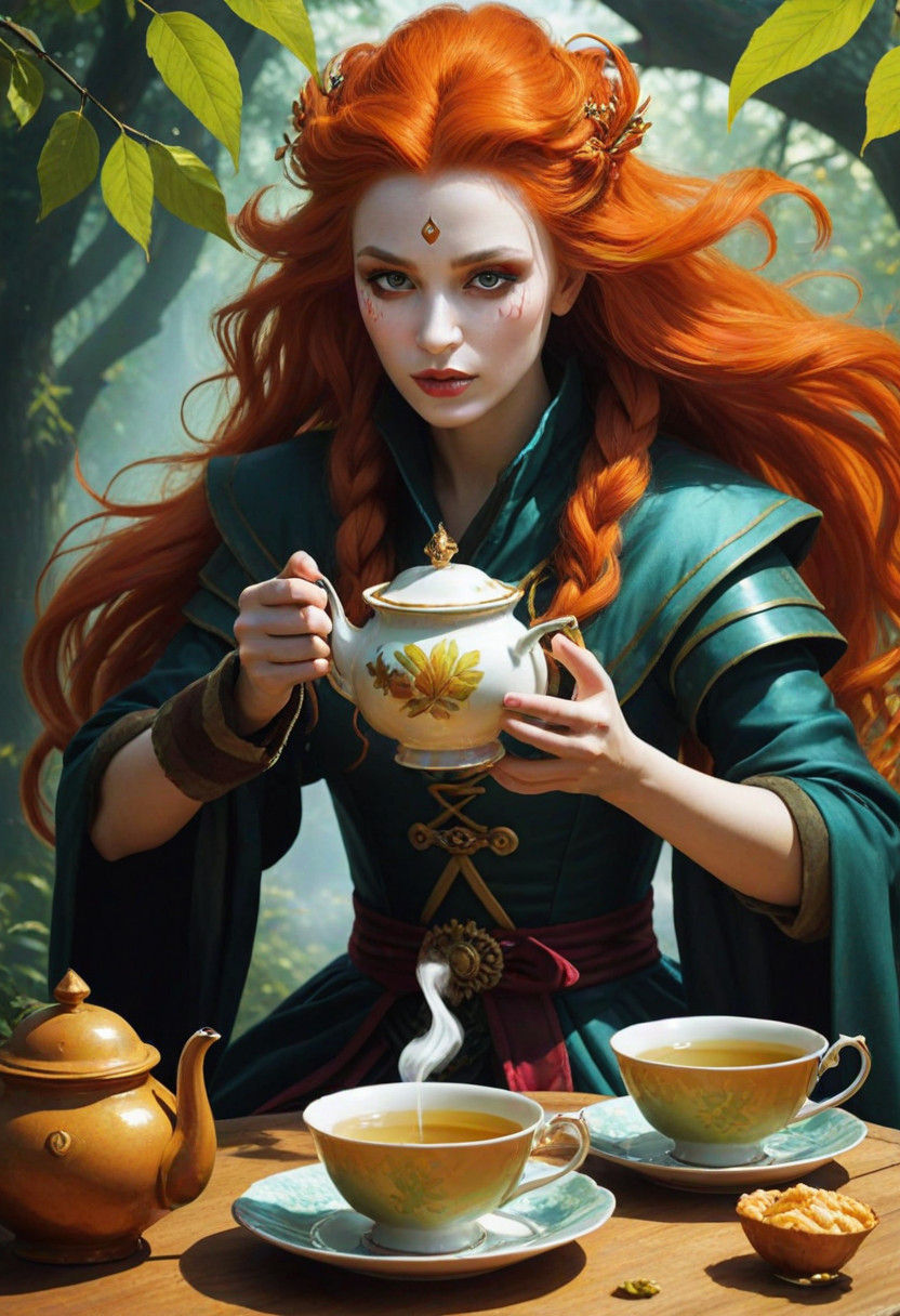 Queen of elves sharing tea - Enchanted Forest Elf Queen Sips...