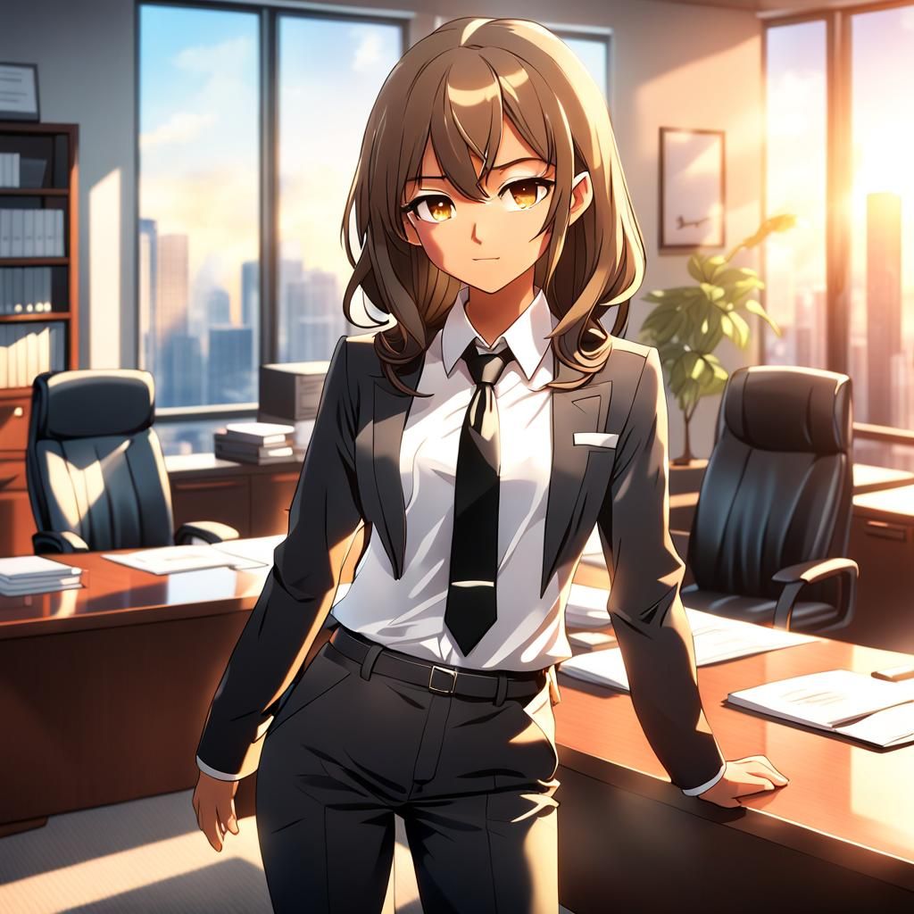 Anime Girl in formal dress like a secretary with white shirt and black ...