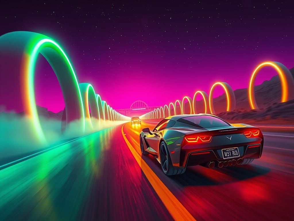 Retro-Futuristic Roadhouse Getaway at Sunset - AI Art