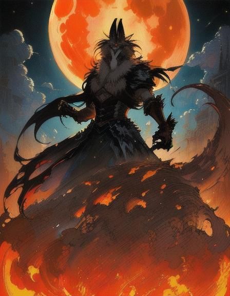 Poster of a long limbed, yet hulking werewolf, howling at the full ...