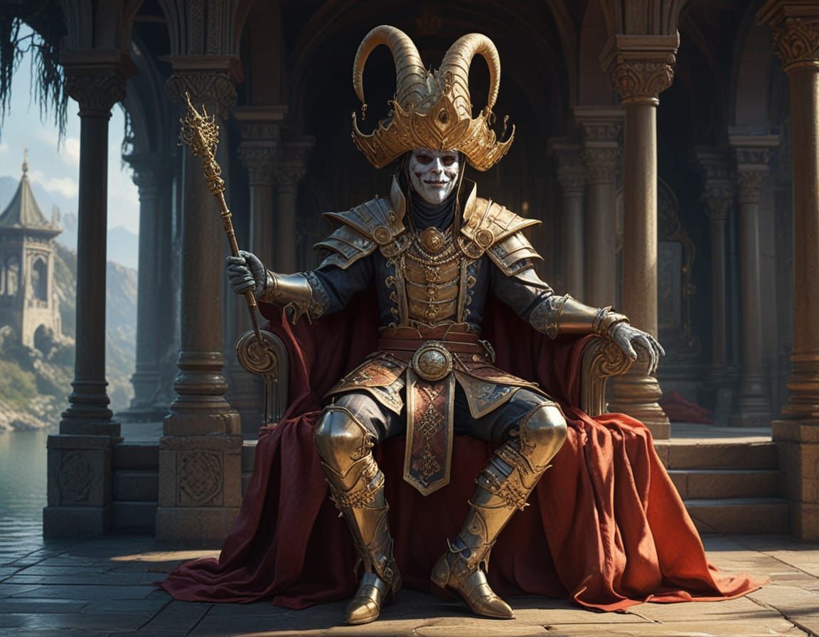 Jester Dances Before Elusive King in Soft, Misty L... - AI Art