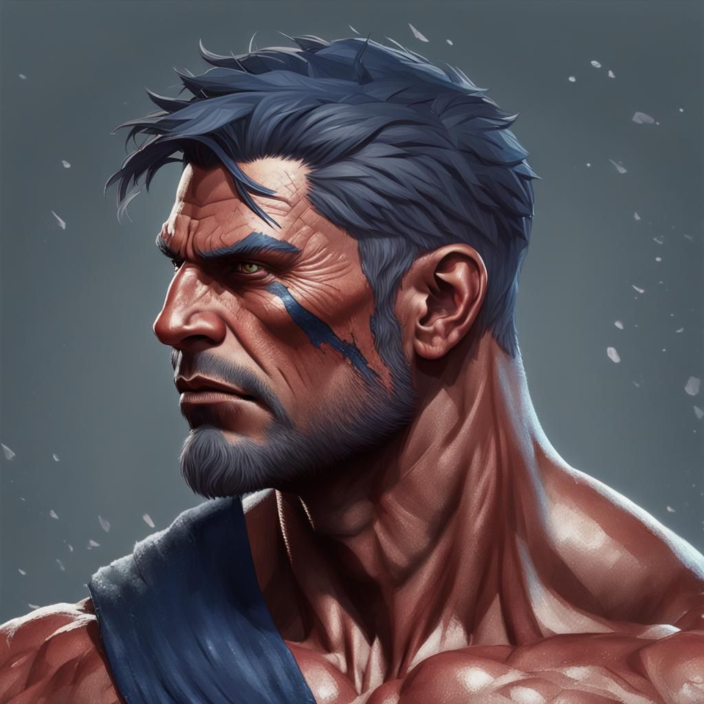 Muscle Man with torn navy blue clothes - AI Generated Artwork ...