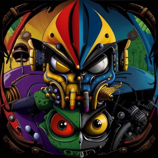 a painting of a robot sitting on top of a hill, inspired by Jacek Yerka ...